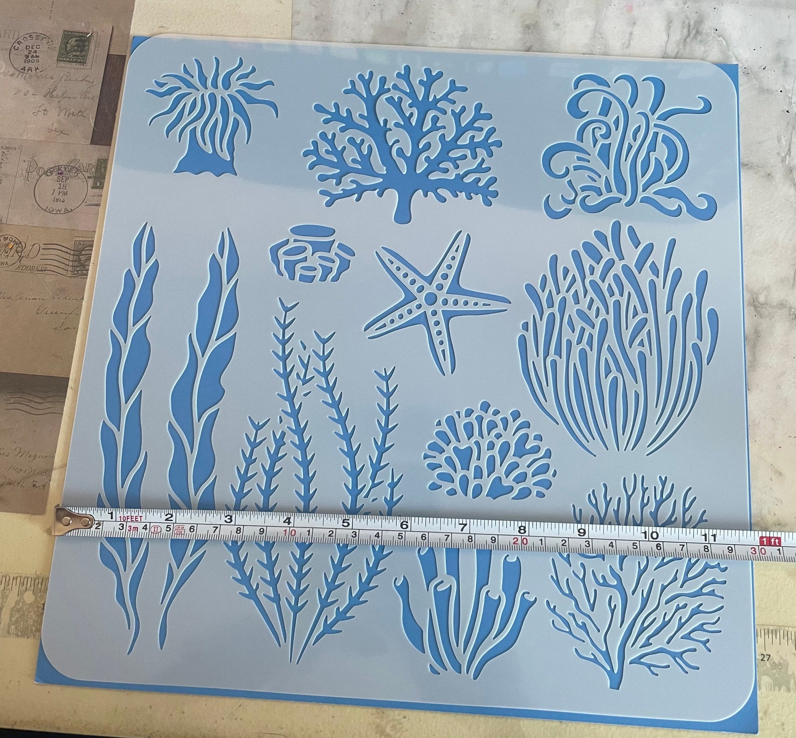 Large Under the Sea Stencil 11.8x11.8" Craft Stencil Reusable Plastic ...