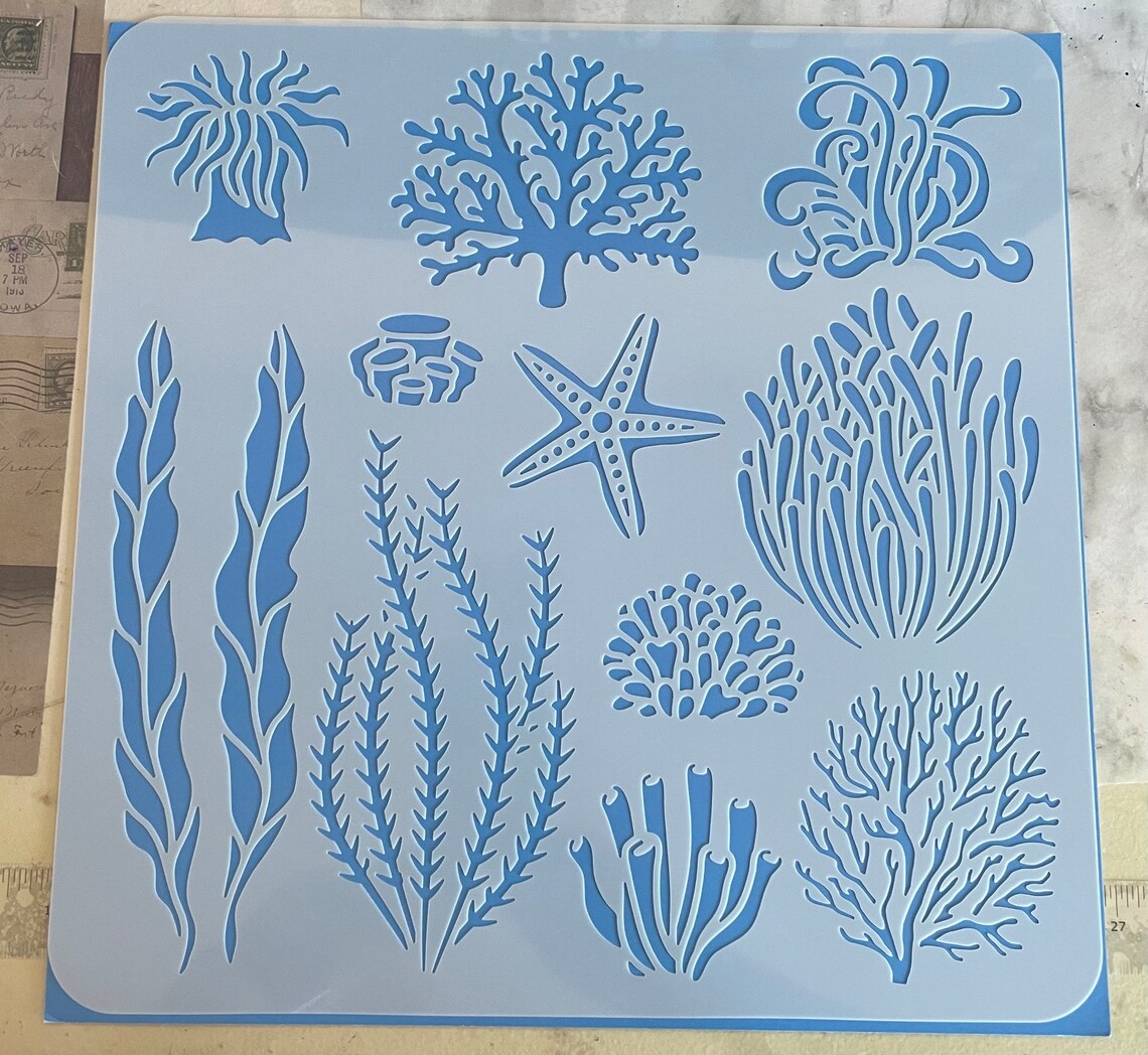Large Under the Sea Stencil 11.8x11.8 Craft Stencil Reusable Plastic ...