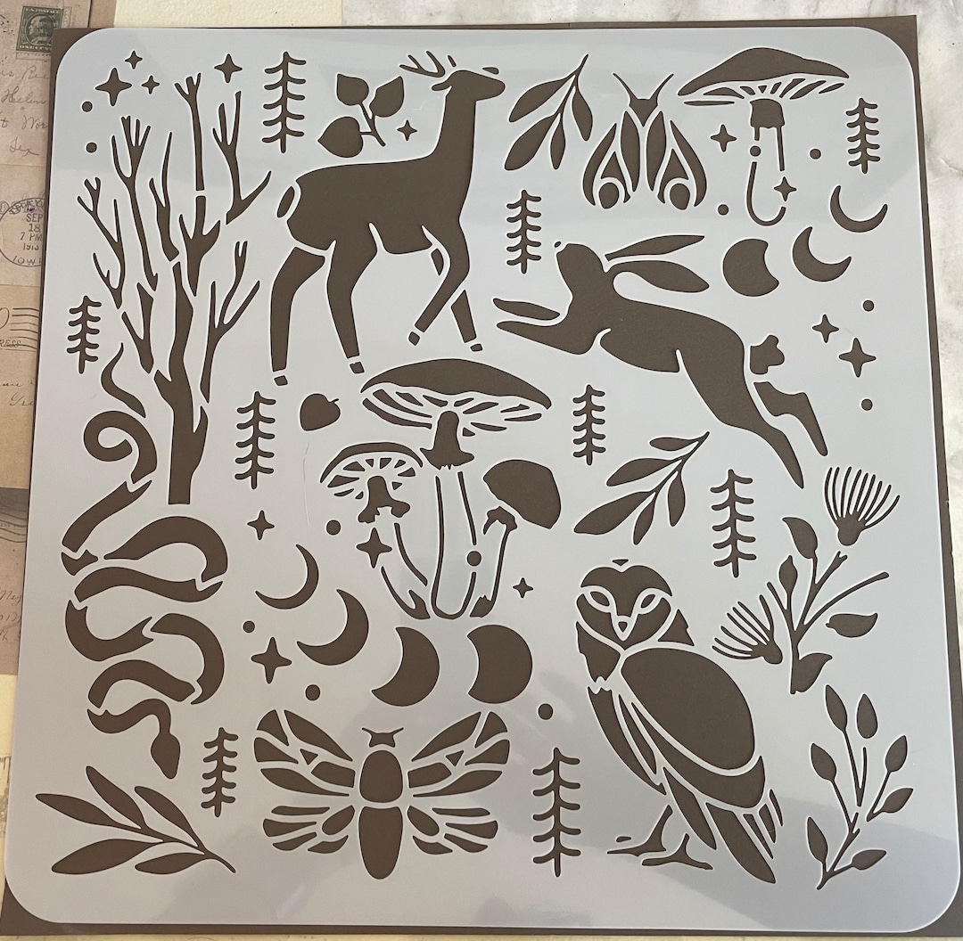 Magical Forest Stencil 11.8x11.8" Craft Stencil Reusable Plastic - Owl ...