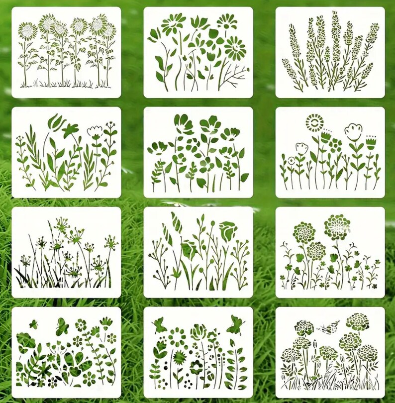 12 Reusable Flower Stencils - for Painting Flowers Stencil Bouquet ...