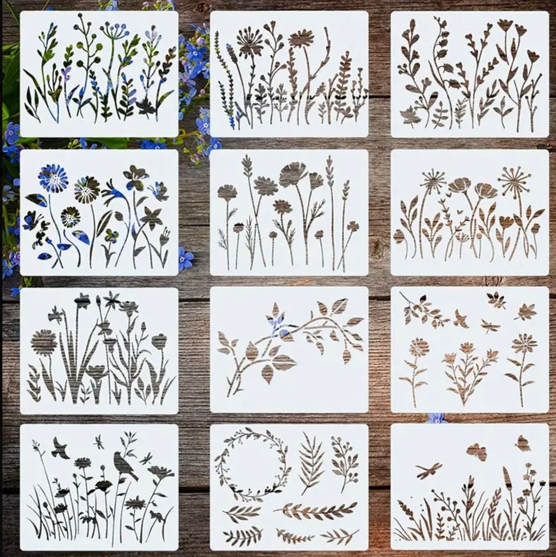 12 Reusable Flower Stencils - for Painting Flowers Stencil Bouquet ...