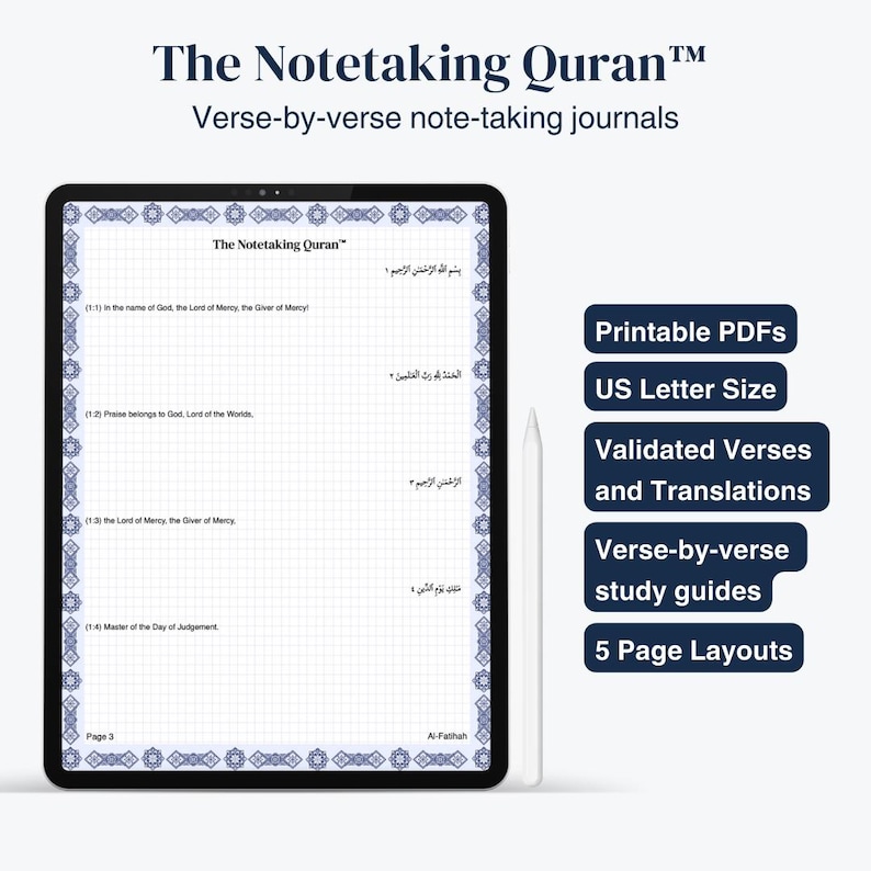 Surah Fatihah - the Opener : Quran Note-taking Template, Study Guide ...