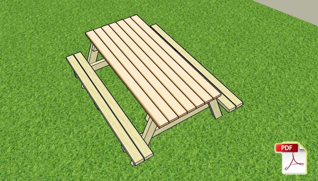 6 Foot Picnic Table Plans - Step-by-step Instructions (PDF) - Etsy