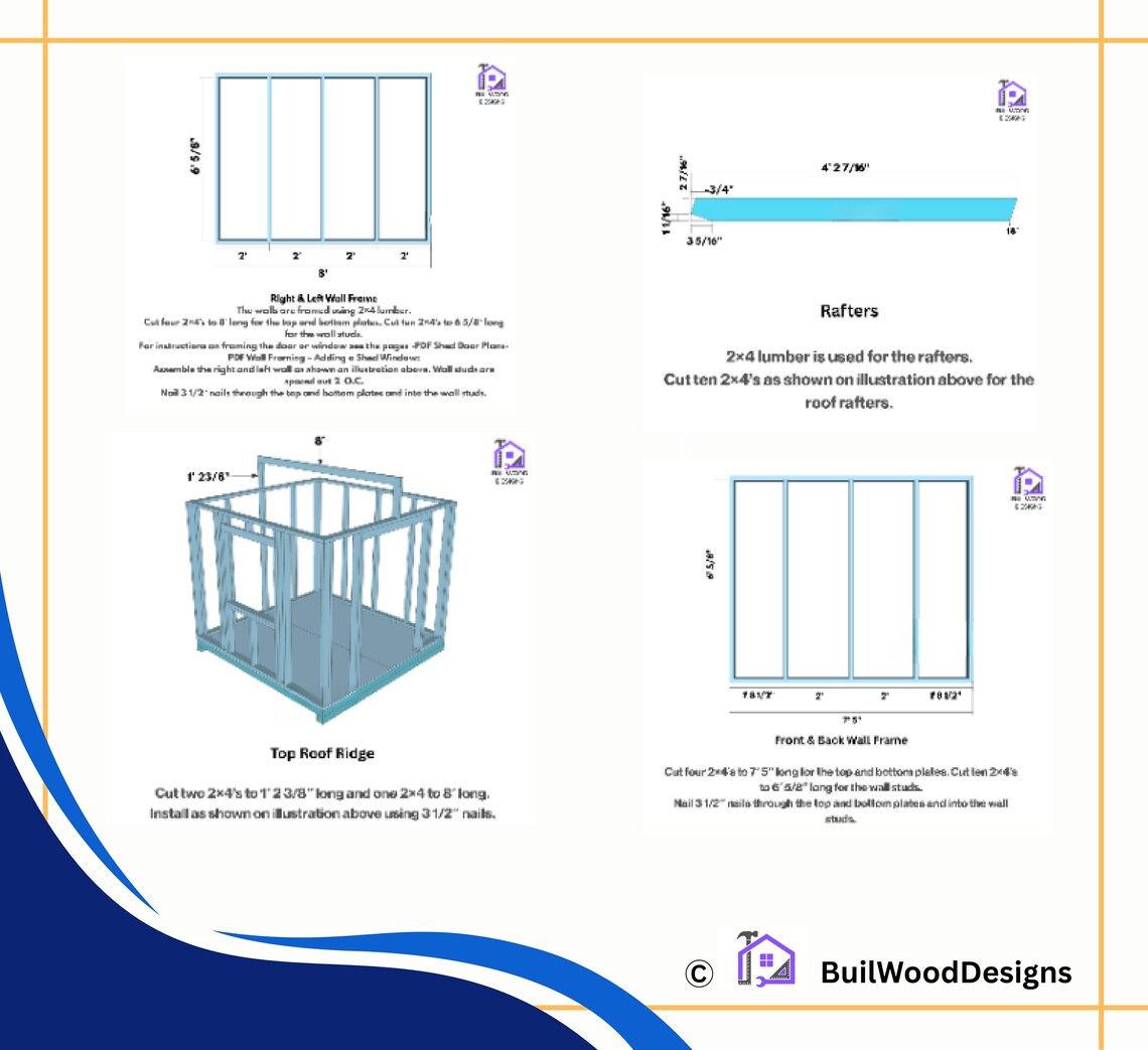 DIY 8x8 Lean-to Shed Plans PDF – Backyard Wooden Storage Shed Blueprint ...