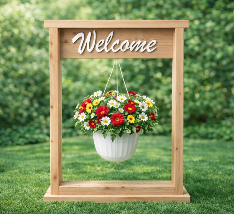 DIY Welcome Sign Stand Woodworking Plans – Hanging Planter Porch Decor ...