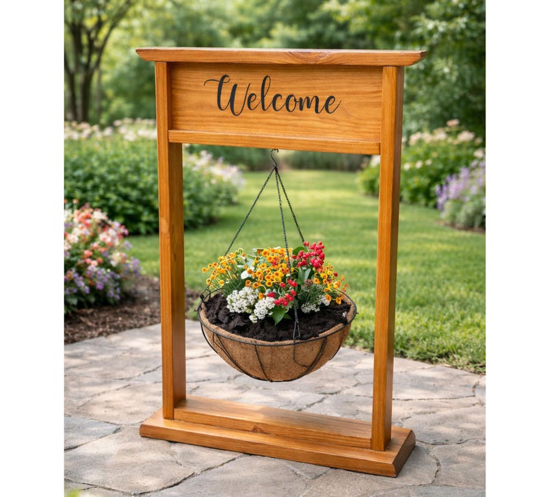 DIY Welcome Sign Stand Woodworking Plans – Hanging Planter Porch Decor ...