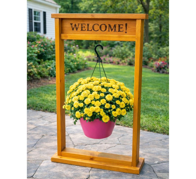 DIY Welcome Sign Stand Woodworking Plans – Hanging Planter Porch Decor ...
