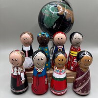 Hand Painted Wooden Peg Dolls - Multicultural - Indian Dress - Eco ...