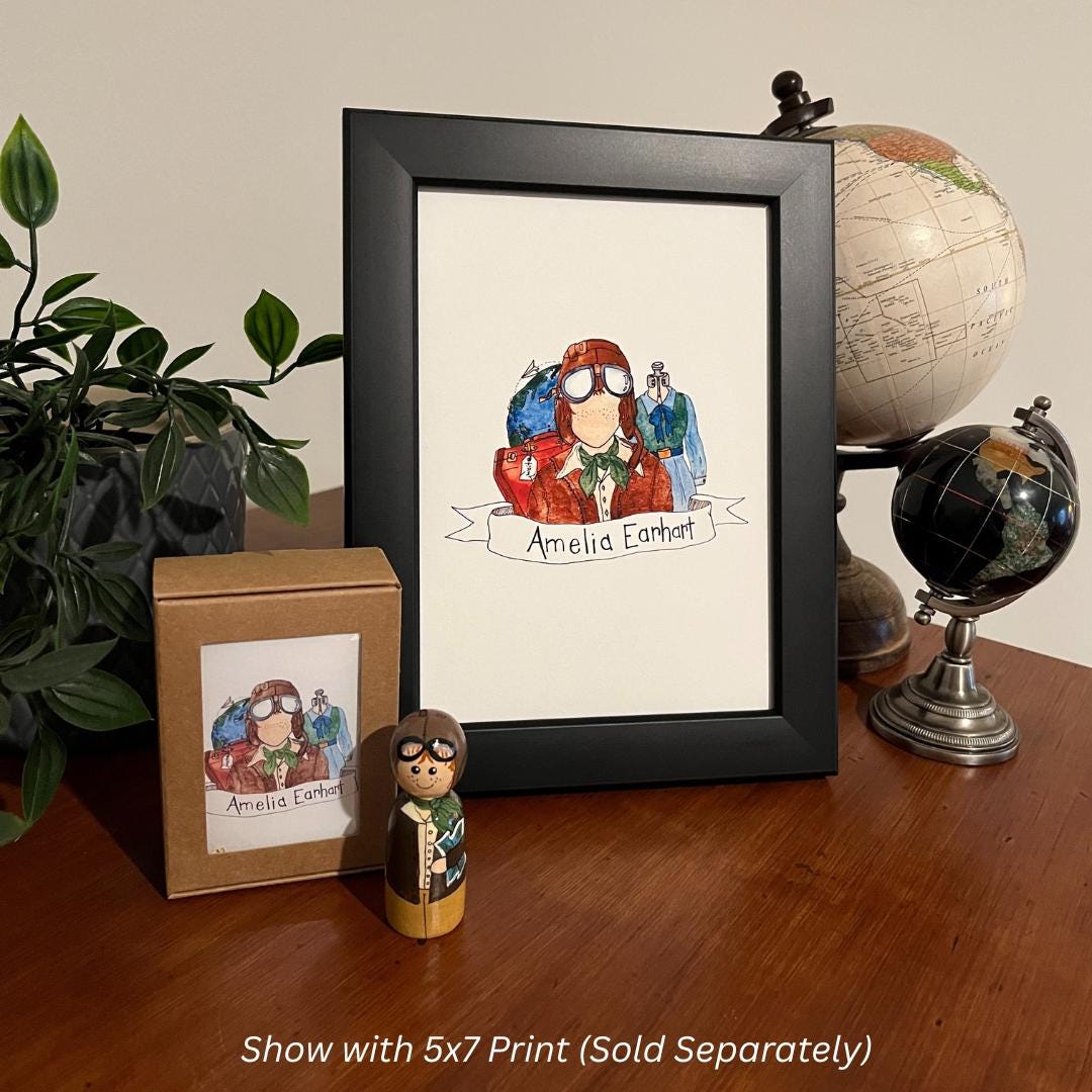 Amelia Earhart Painted Wooden Peg Doll Set, Educational Toy, Gift ...