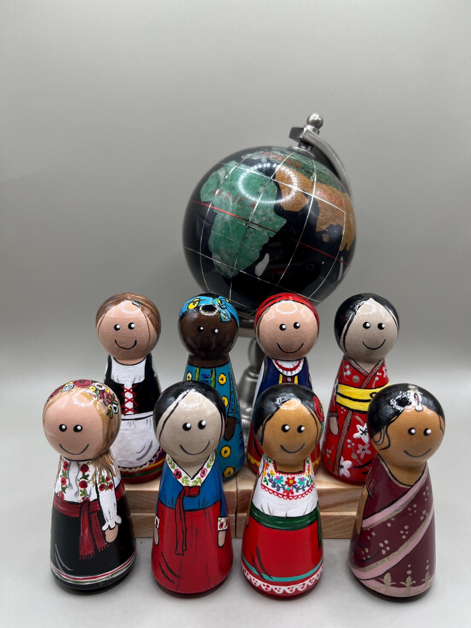 Multicultural Peg Dolls: Hand-painted Wooden Educational Toy - Etsy