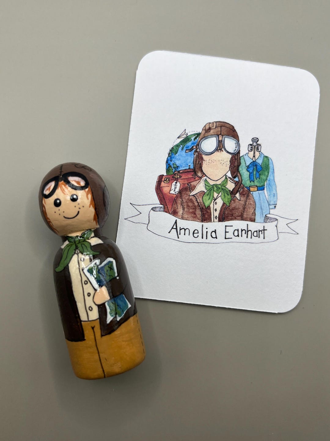 Amelia Earhart Painted Wooden Peg Doll Set, Educational Toy, Gift ...
