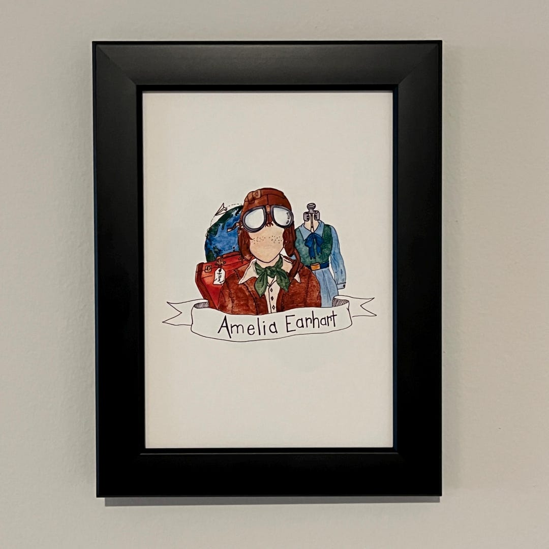 Amelia Earhart 5x7 Watercolor Art Print, Pilot, Inspirational Women ...