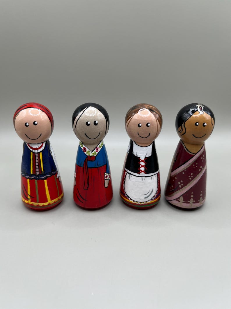 Multicultural Peg Dolls: Hand-painted Wooden Educational Toy - Etsy