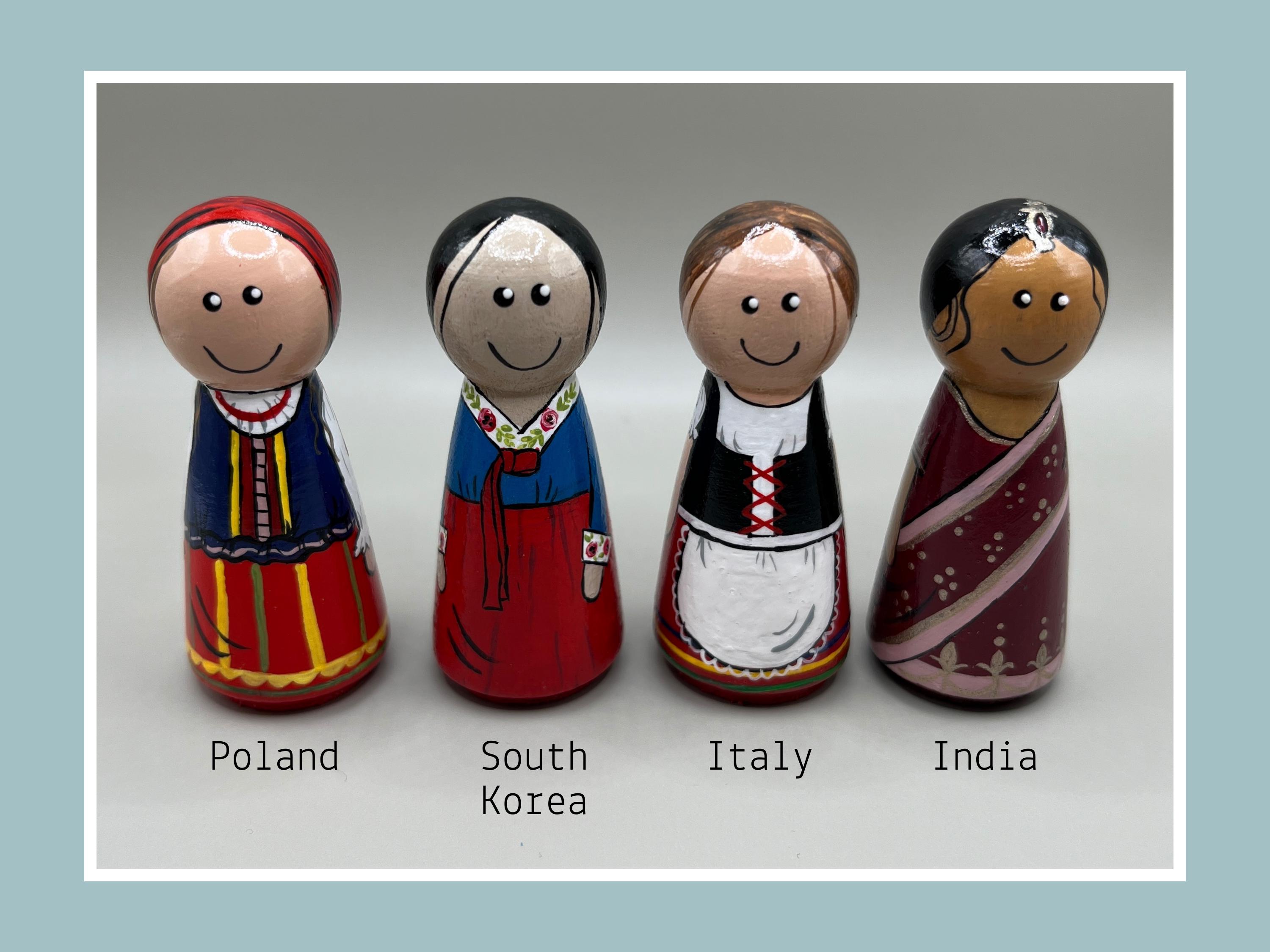Multicultural Peg Dolls: Hand-painted Wooden Educational Toy - Etsy