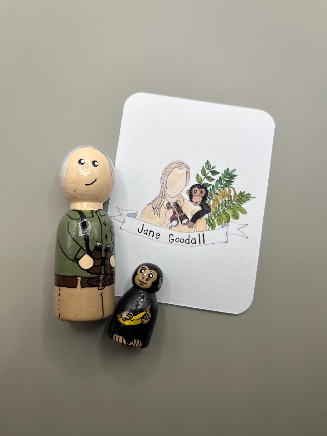 Jane Goodall Painted Wooden Peg Doll Set, Gift for Her, Famous Women ...
