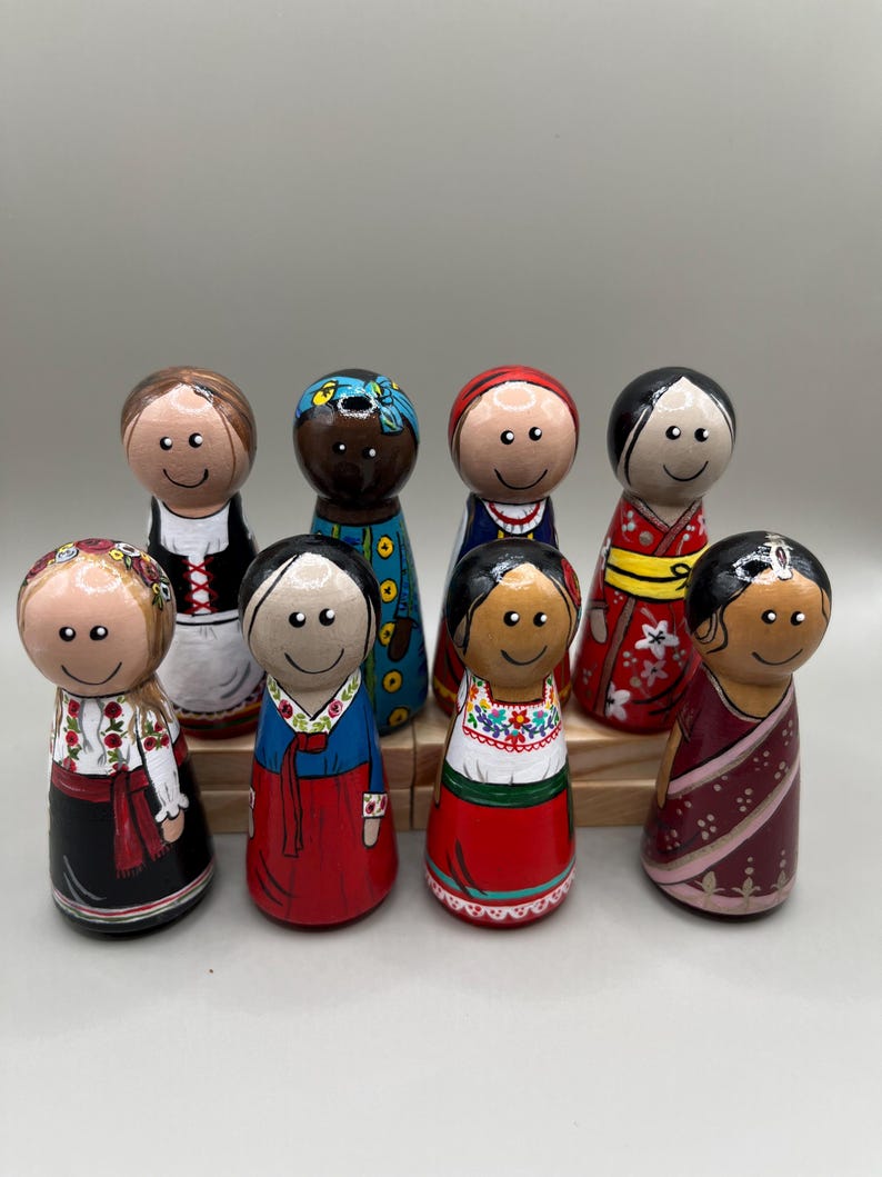 Multicultural Peg Dolls: Hand-painted Wooden Educational Toy - Etsy
