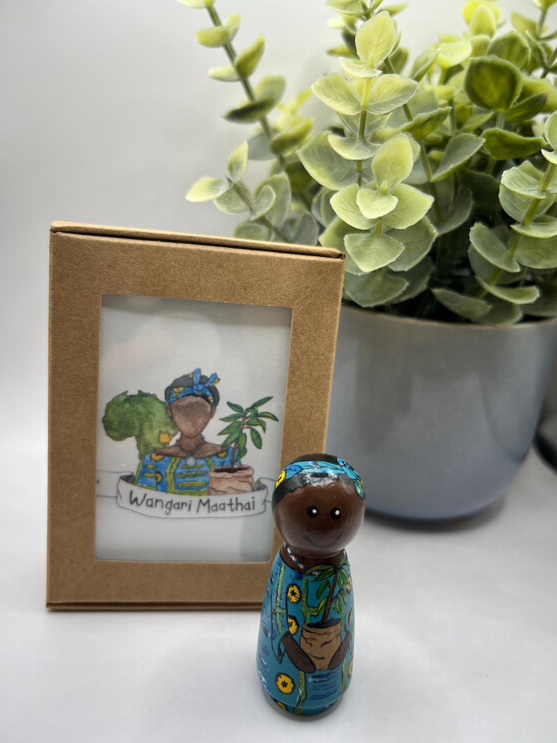 Wangari Maathai Painted Wooden Peg Doll Set, Mother of the Trees ...