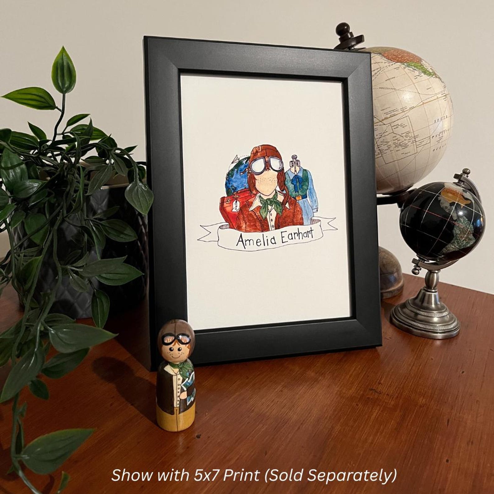 Amelia Earhart Painted Wooden Peg Doll Set, Educational Toy, Gift ...