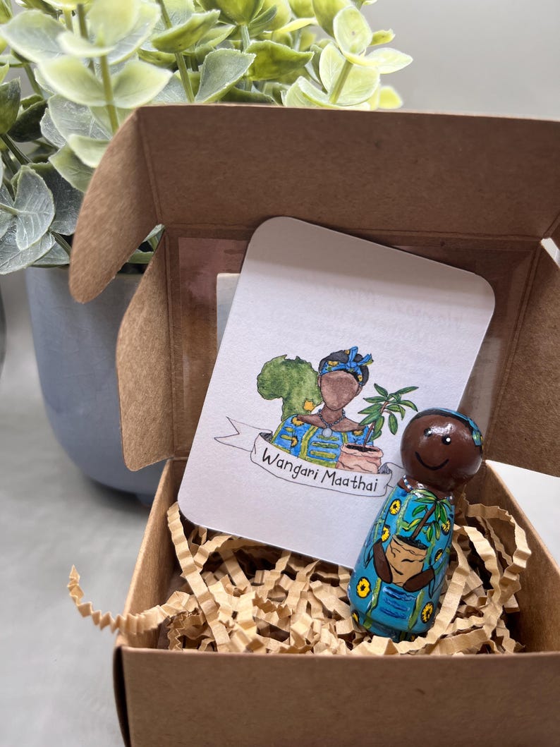Wangari Maathai Painted Wooden Peg Doll Set, Mother of the Trees ...