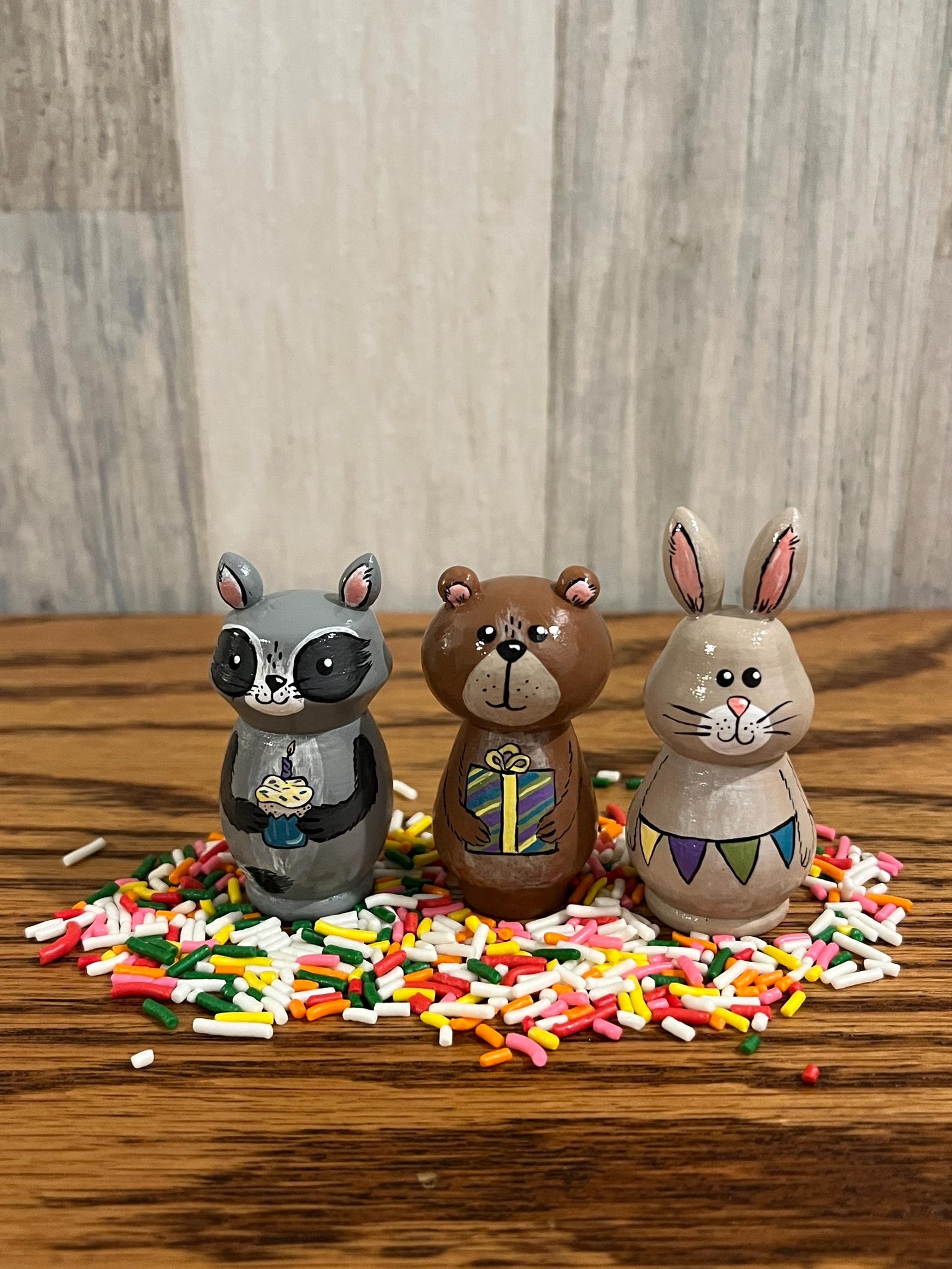 Hand-painted Forest Animal Peg Doll Set: Birthday Cake Topper - Etsy