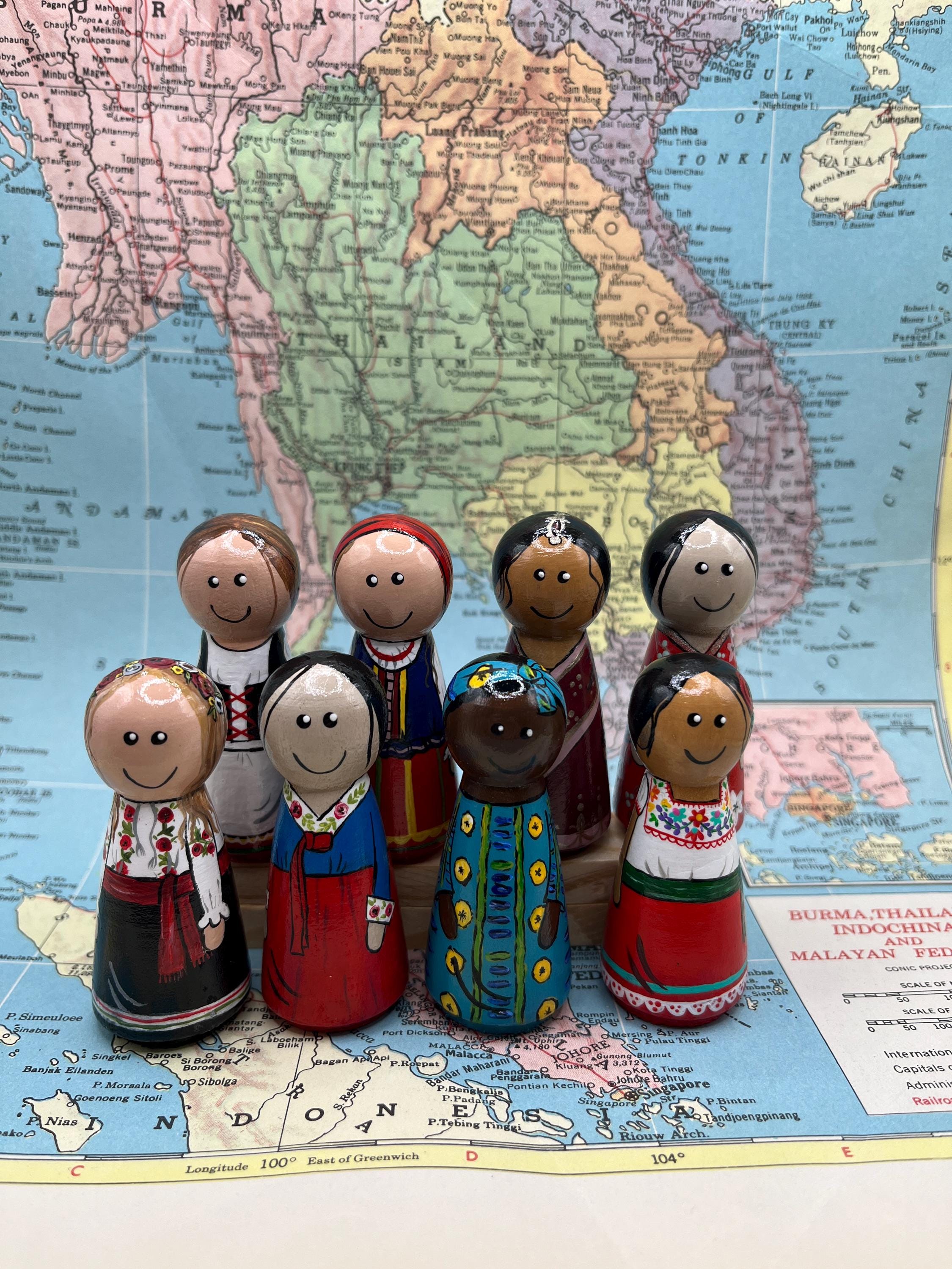 Multicultural Peg Dolls: Hand-painted Wooden Educational Toy - Etsy