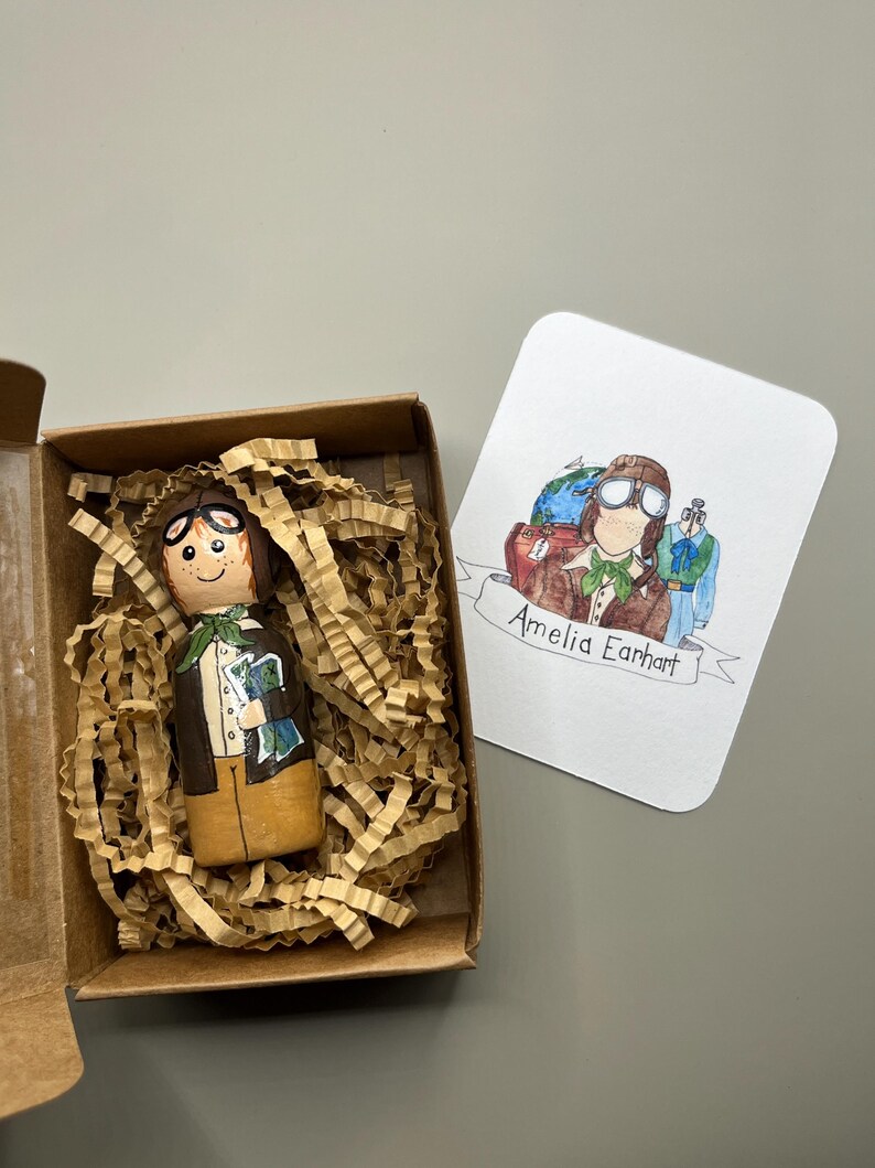 Amelia Earhart Painted Wooden Peg Doll Set, Educational Toy, Gift ...