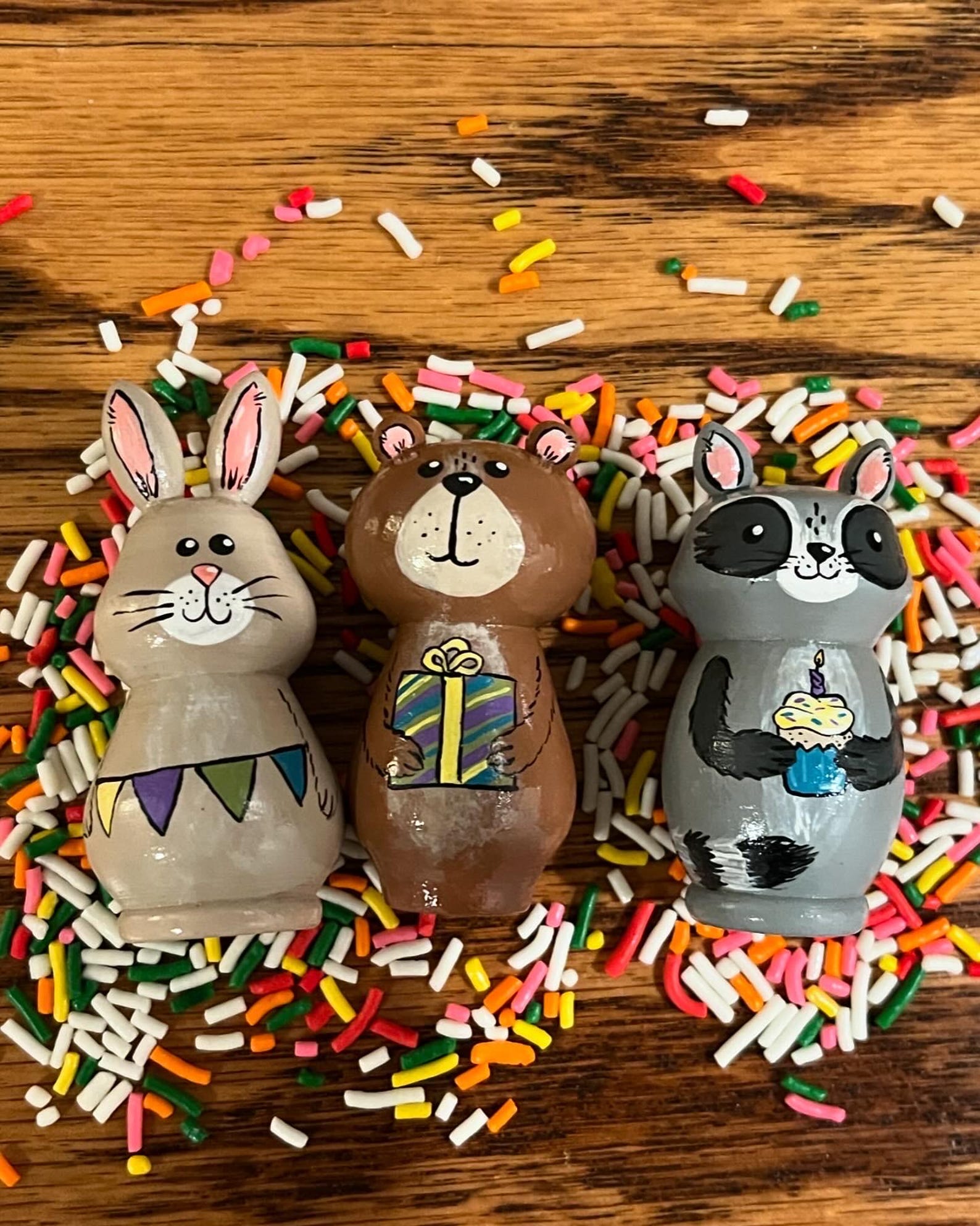 Hand-painted Forest Animal Peg Doll Set: Birthday Cake Topper - Etsy