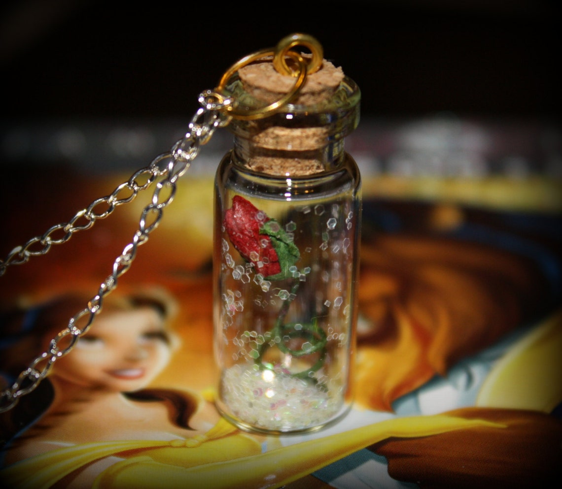 Beauty Enchanted Rose Bottle Charm Necklace - Etsy