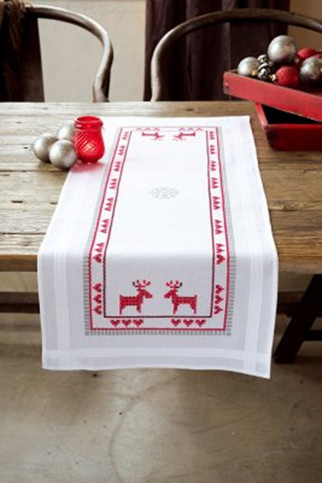 Vervaco - Red Reindeers Table Runner Stamped for Cross Stitch Kit, 16 ...