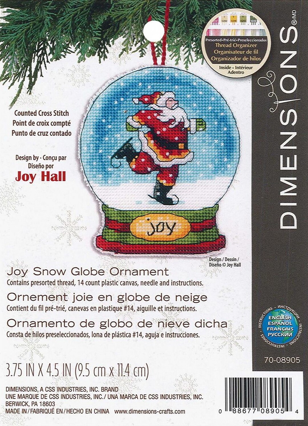 Dimensions - Joy Snow Globe Ornament 70-08905, Christmas Counted Cross ...