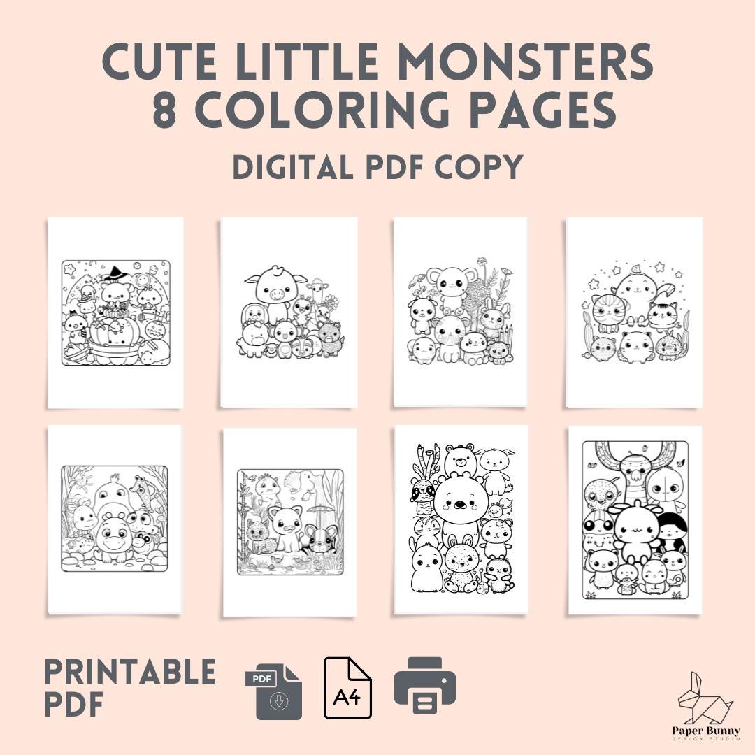 Super Cute Little Monsters Coloring Book Cute & Therapeutic Coloring ...
