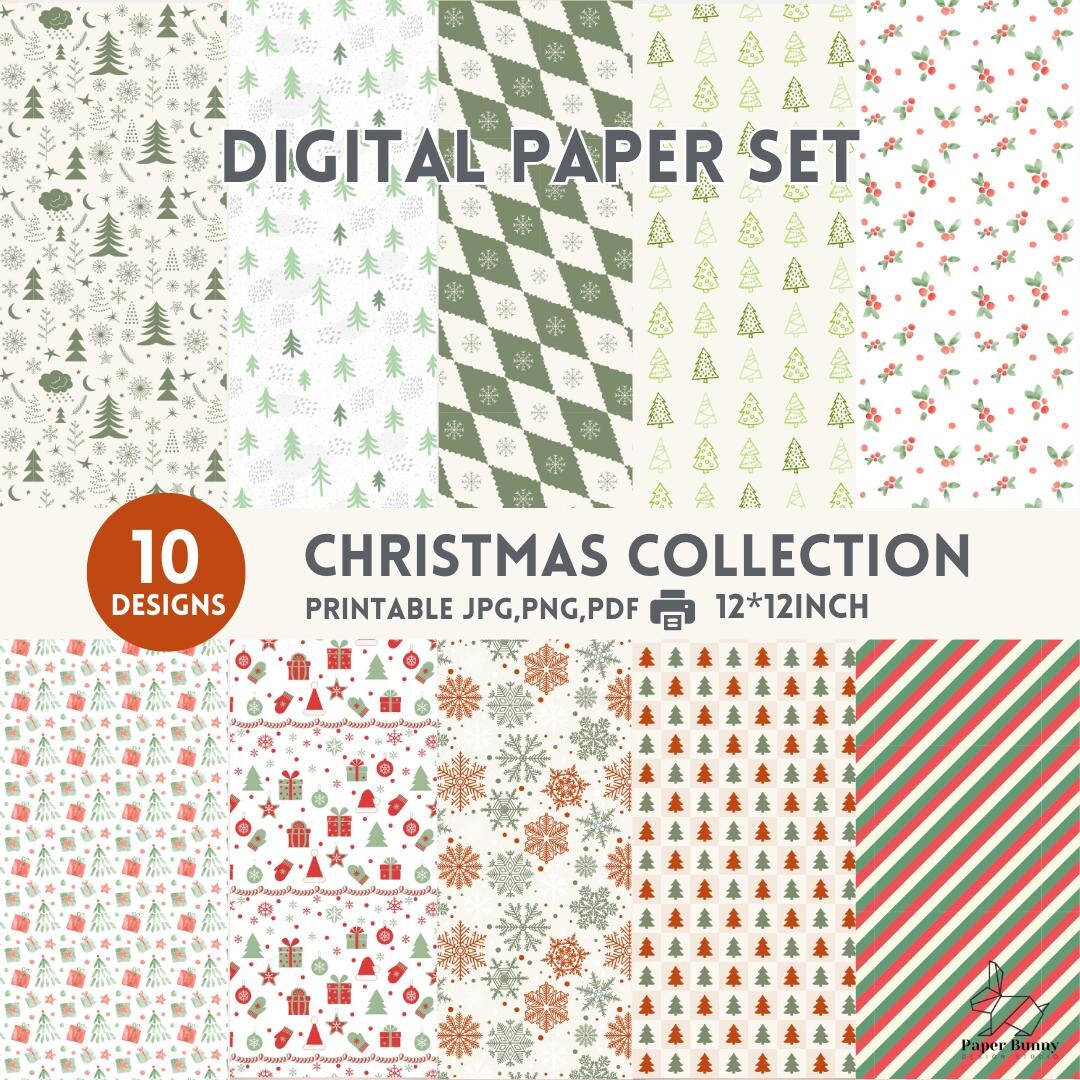 Christmas Digital Paper Set JPG PNG PDF Christmas Seamless Pattern ...