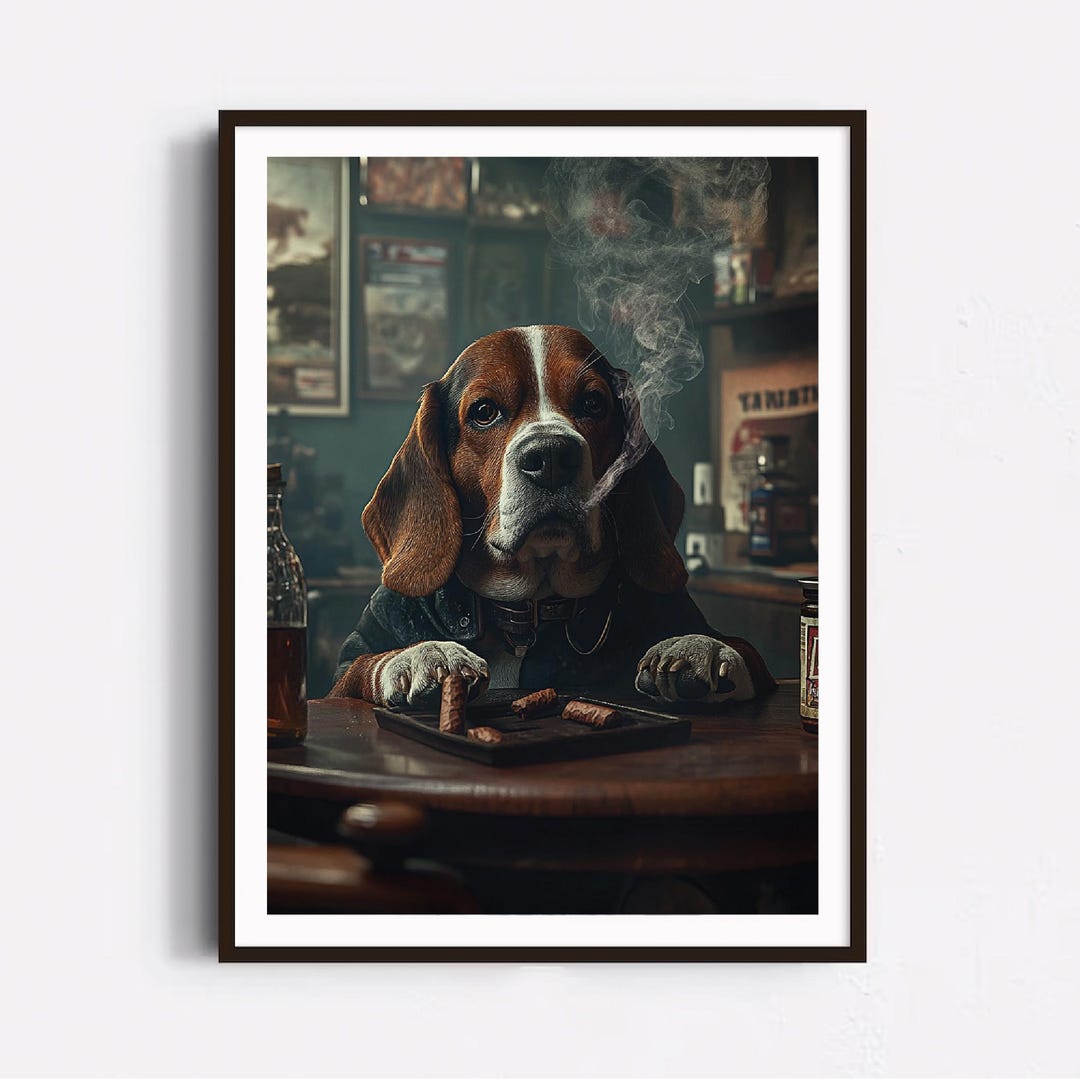 Beagle Dog, Funny Dog Wall Art, Painting, Dog Portrait Print, Quirky ...