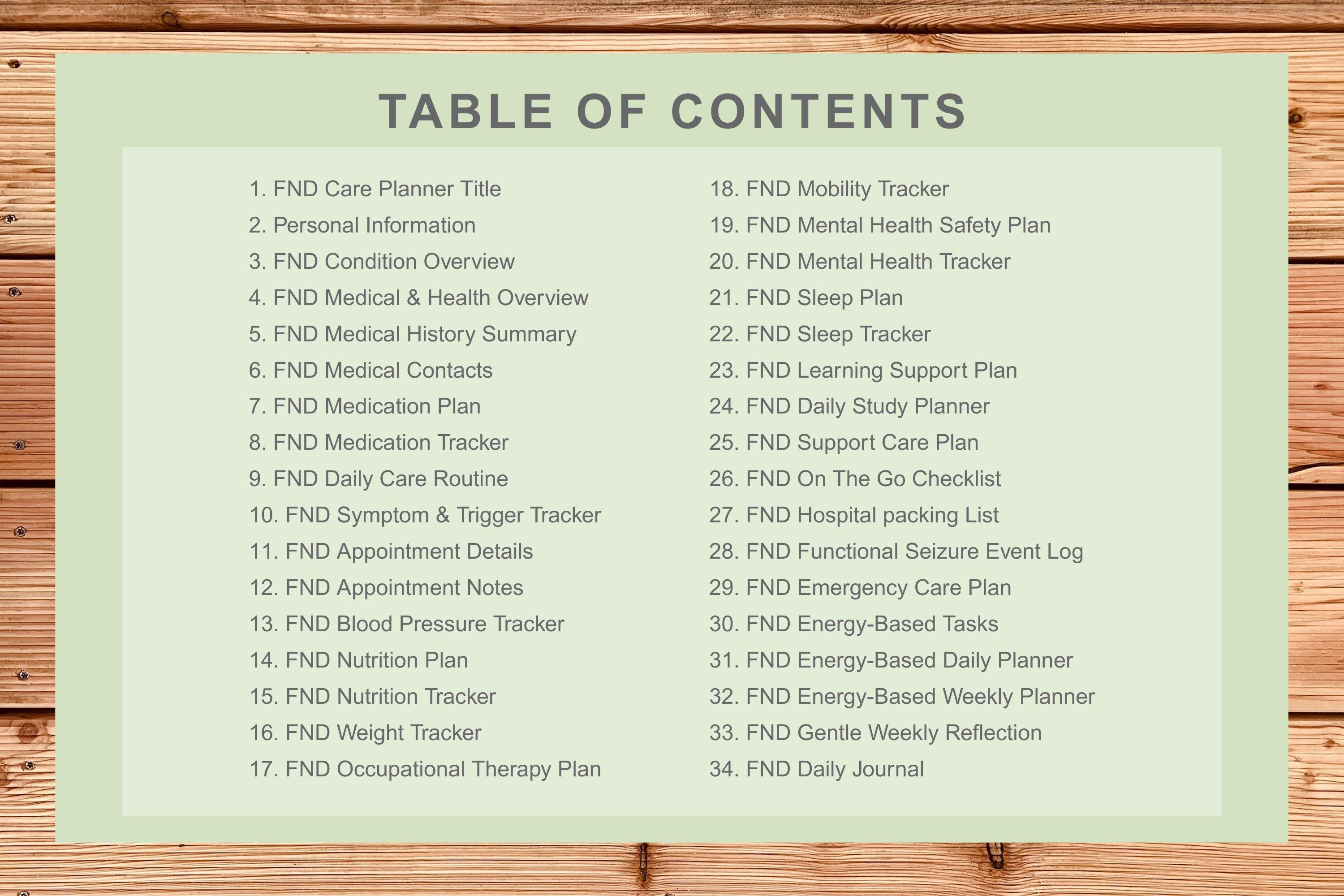 FND Care Planner Printable Symptom Tracker Daily Wellness Journal Self ...