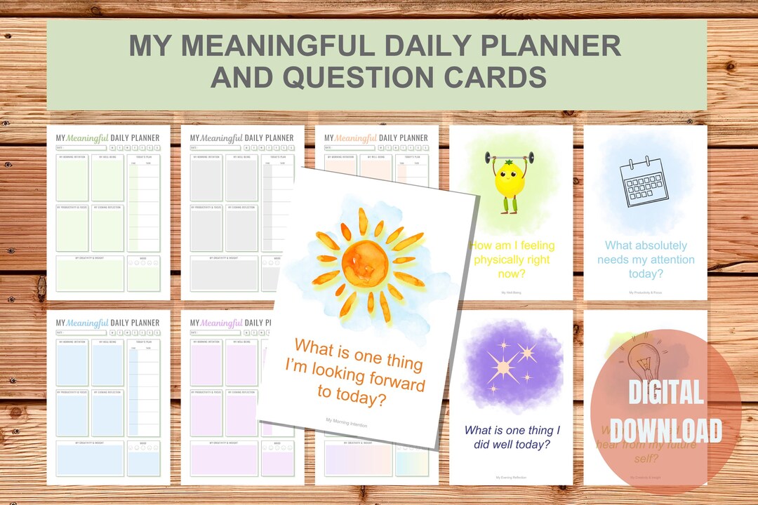 Meaningful Daily Planner & Question Cards | Mindful Printable | Self ...