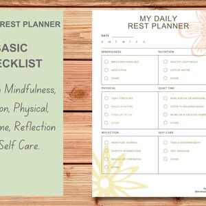 Daily Rest Planners | Printable Self-care Checklists | 3 Sizes | Basic ...