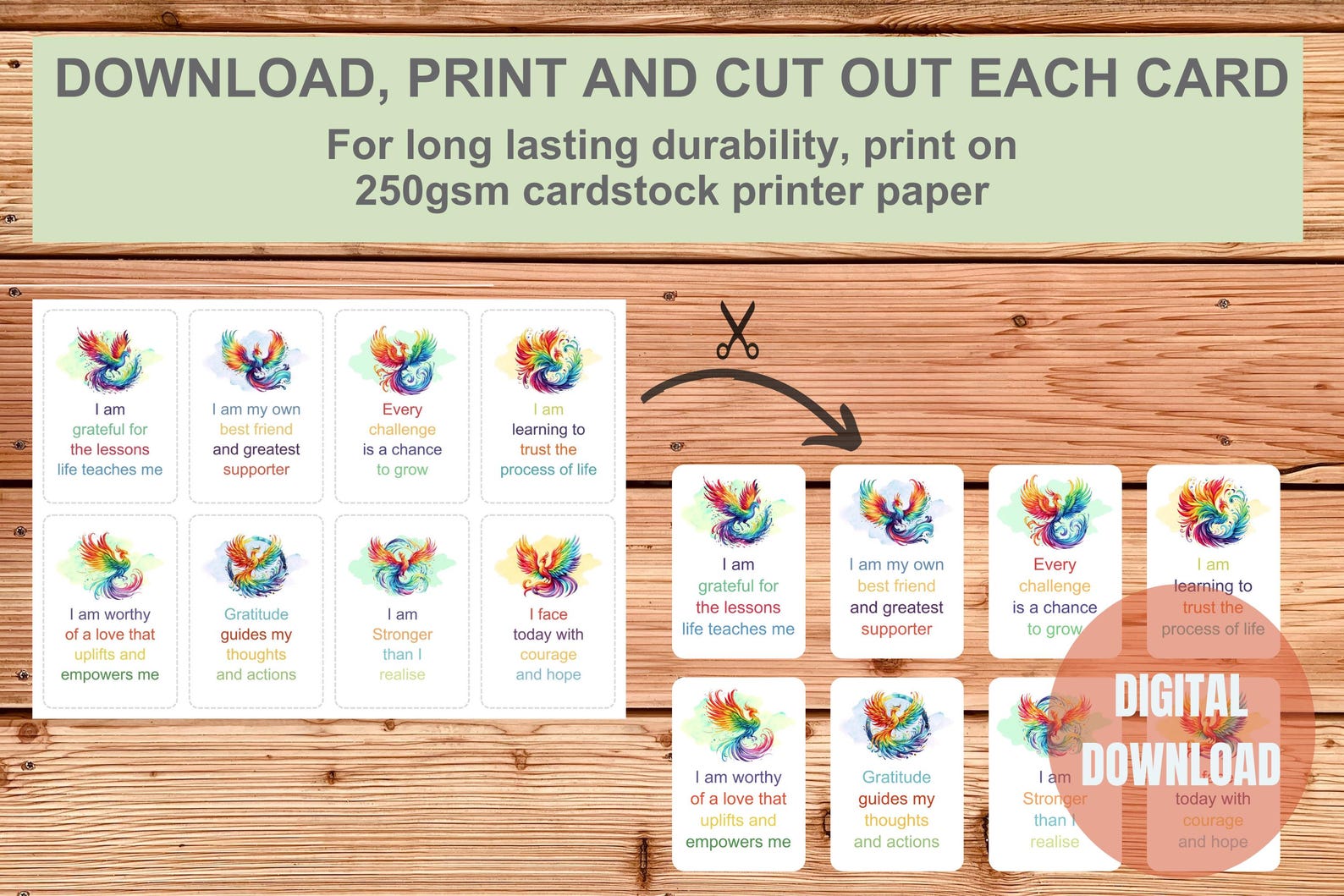 Fresh Start Affirmation Cards | 64 Positive Printables With Phoenix ...