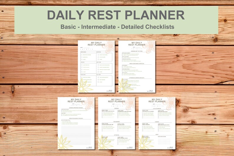 Daily Rest Planners | Printable Self-care Checklists | 3 Sizes | Basic ...