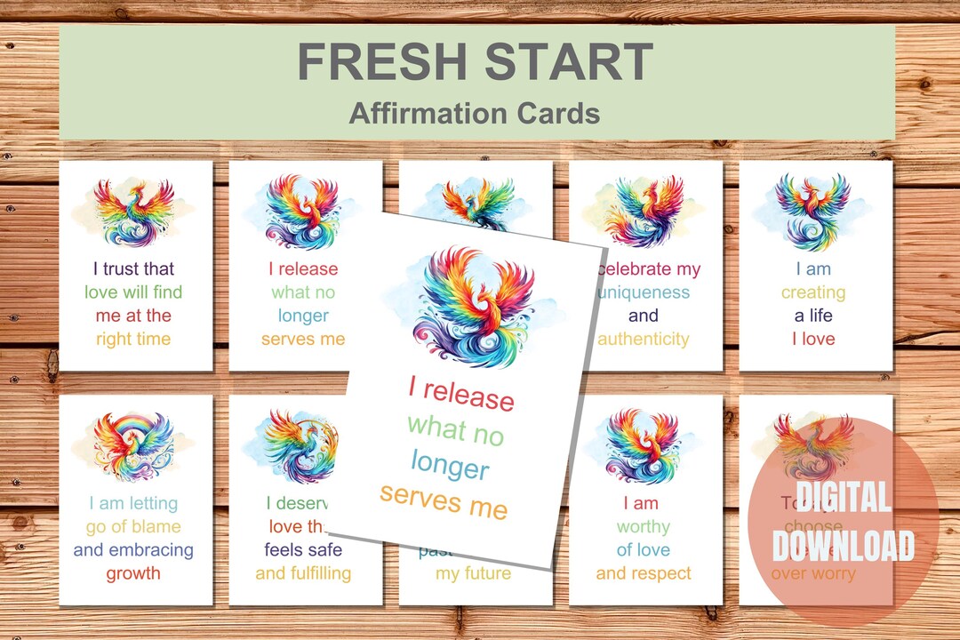 Fresh Start Affirmation Cards | 64 Positive Printables With Phoenix ...