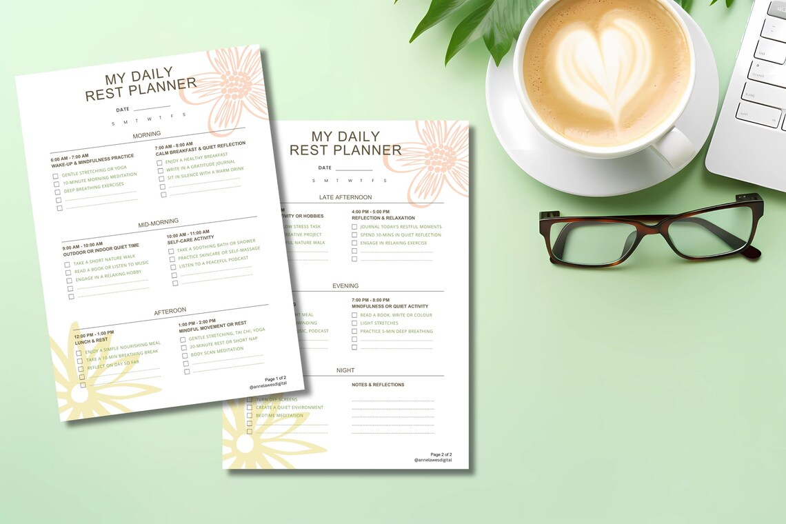 Daily Rest Planners | Printable Self-care Checklists | 3 Sizes | Basic ...