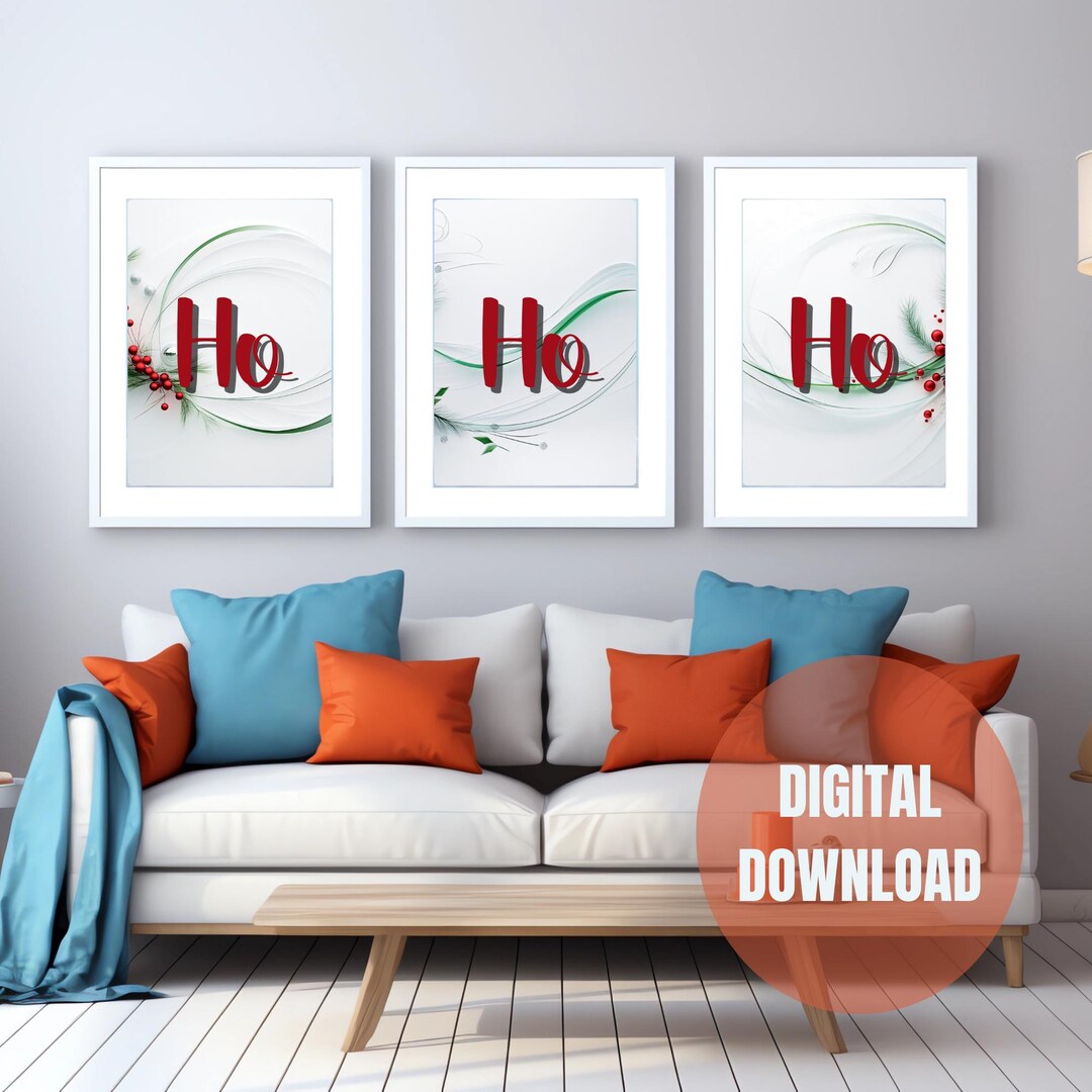 Green and Red "ho Ho Ho" Christmas Wall Art Set | 3 Piece Printable ...