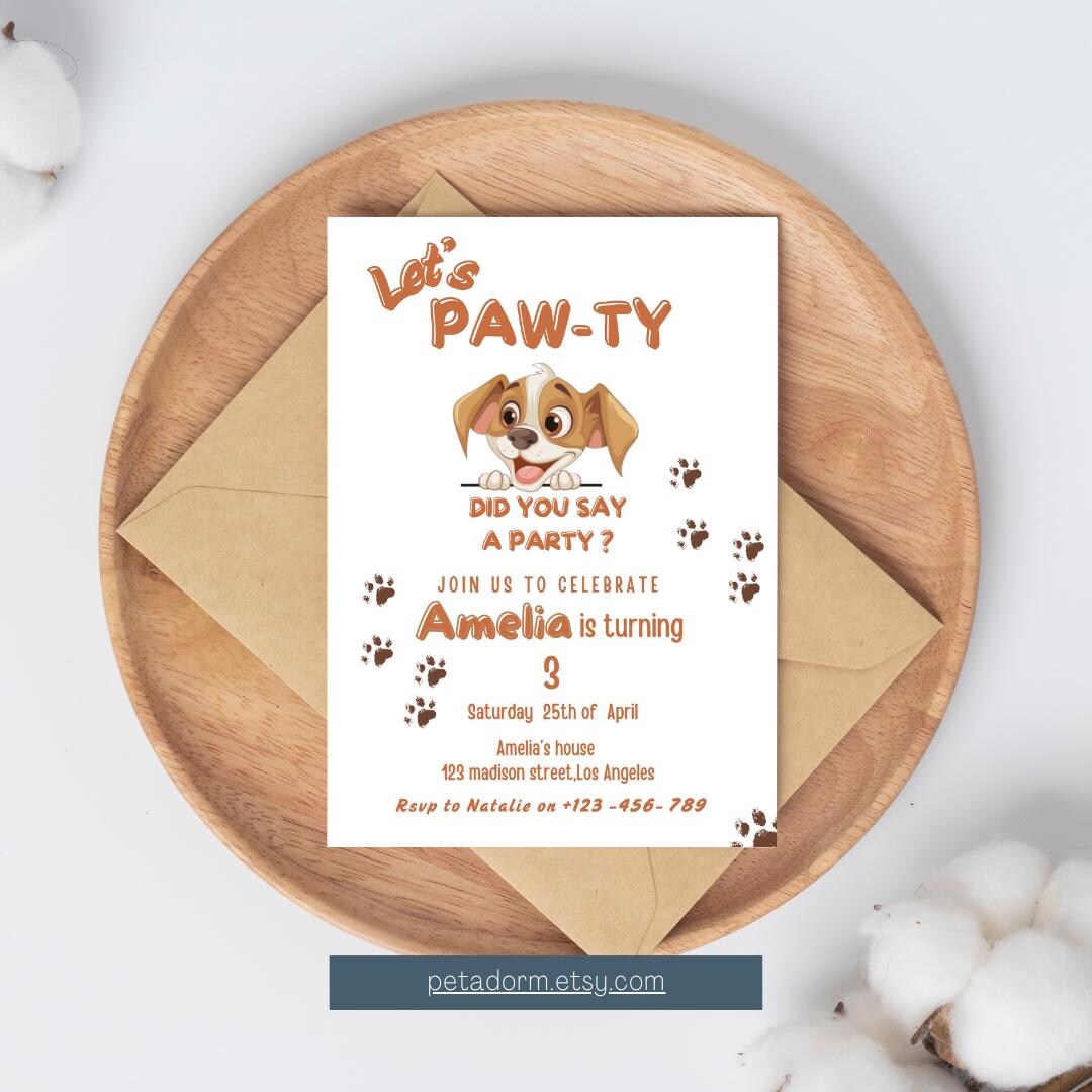 Editable Let’s Paw-ty Dog Invitation – Digital Puppy Paw-ty Invite for ...