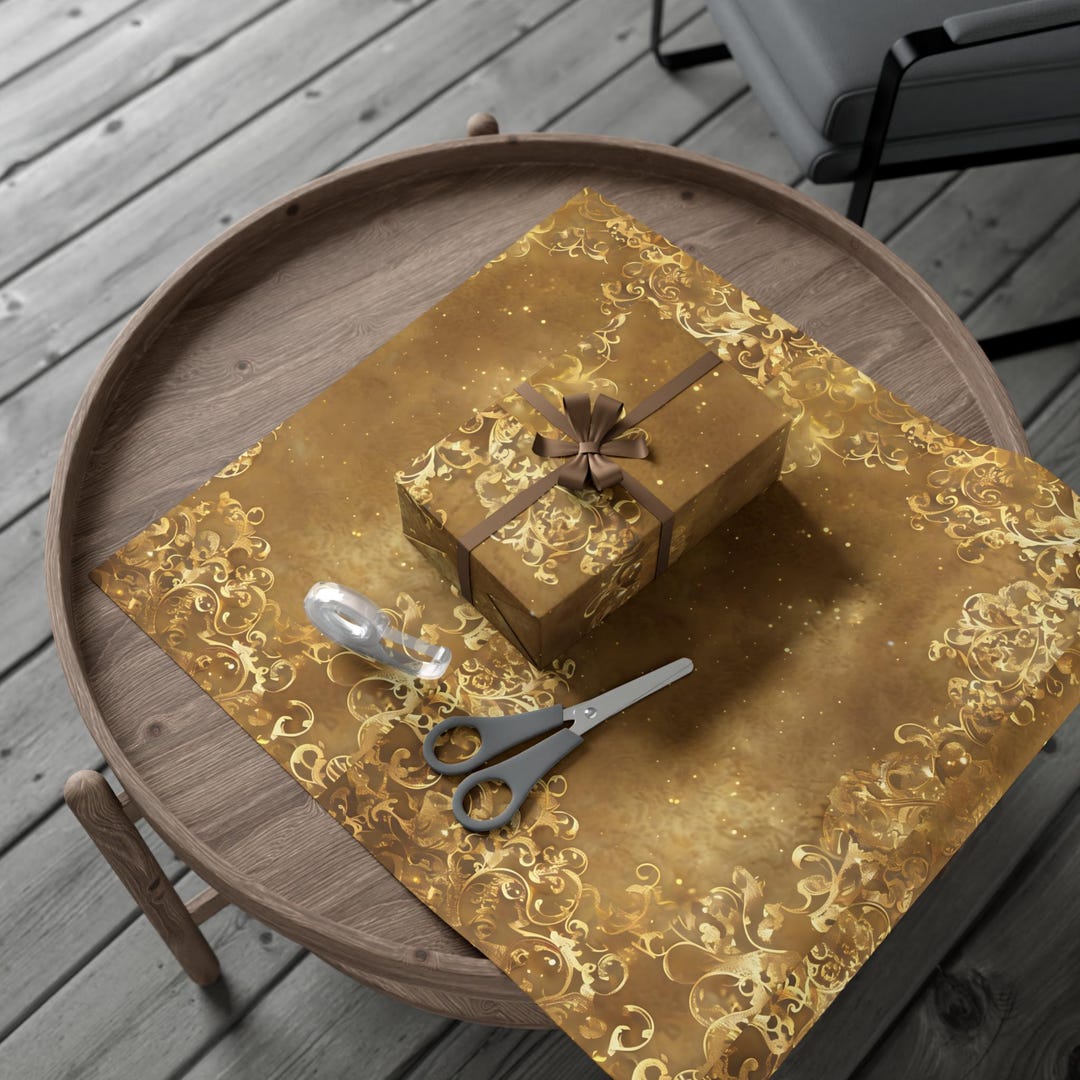 Elegant Gold Christmas Wrap Paper, Holiday Gift Wrap Roll, Shiny Gold ...