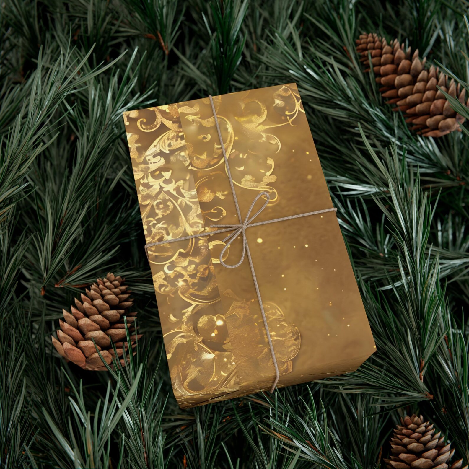 Elegant Gold Christmas Wrap Paper, Holiday Gift Wrap Roll, Shiny Gold ...