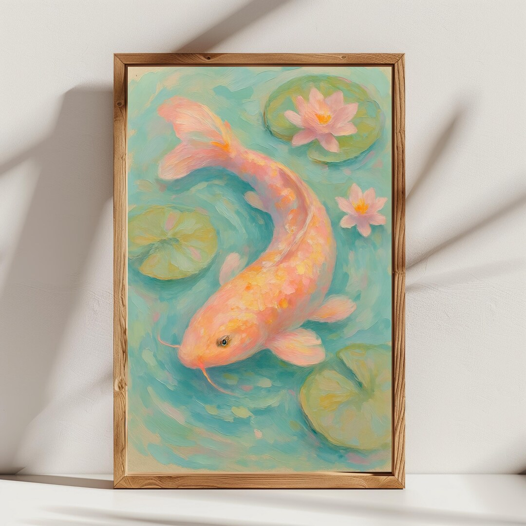 Pastel Koi Fish Wall Art | Water Lily Pond Poster | Zen Decor | Digital ...