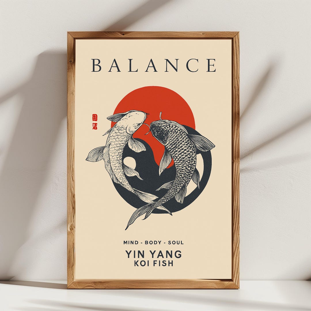 Balance Koi Fish Poster - Yin Yang Japanese Wall Art, Zen Minimalist ...