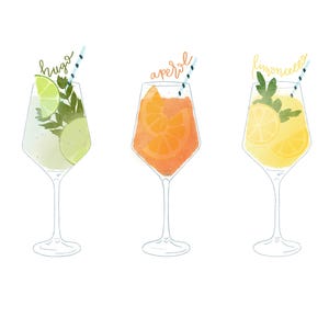 Hand-drawn Spritz Cocktails Print – Elegant Bar Cart Wall Art ...