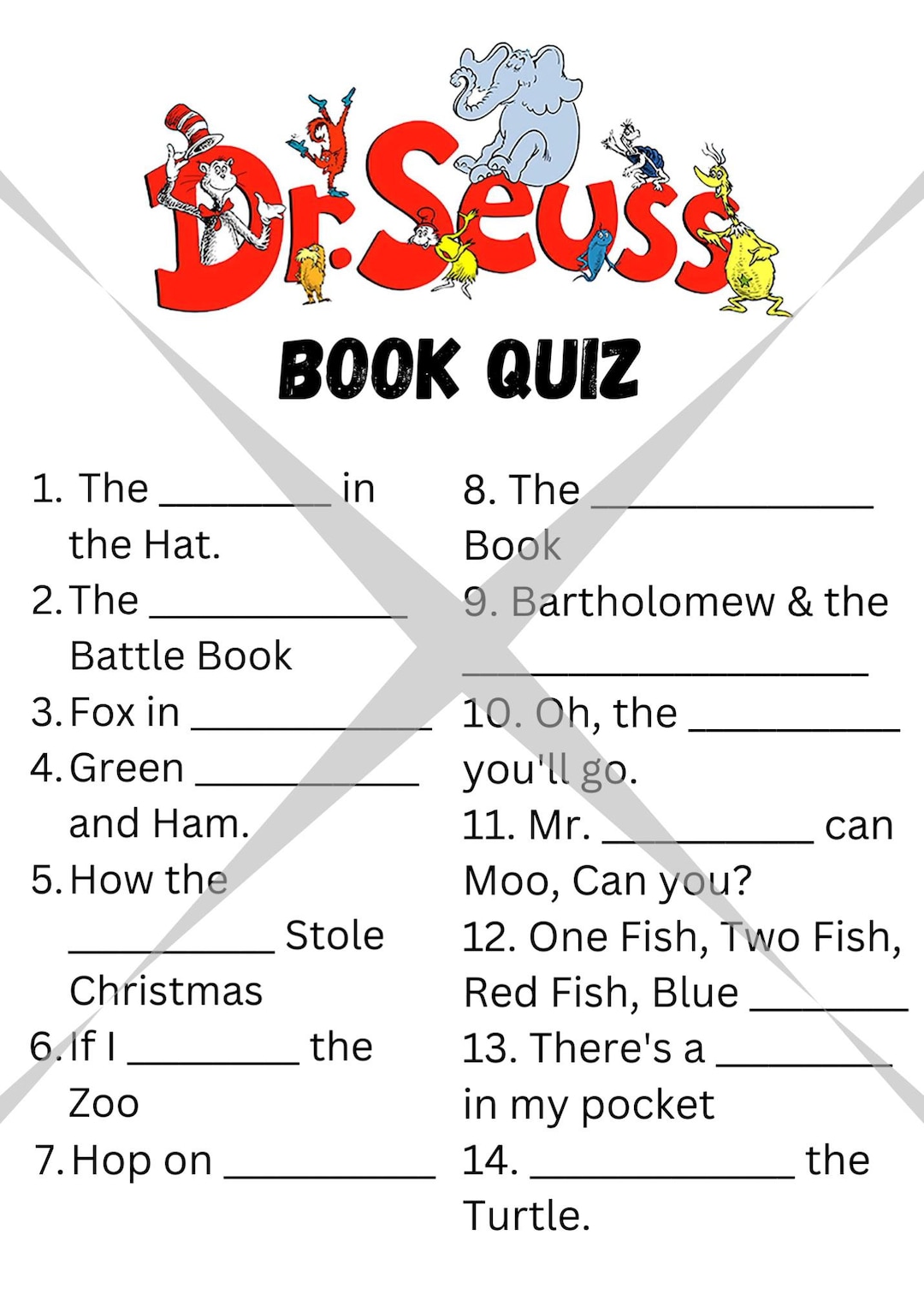 Dr. Seuss Book Quiz - Etsy