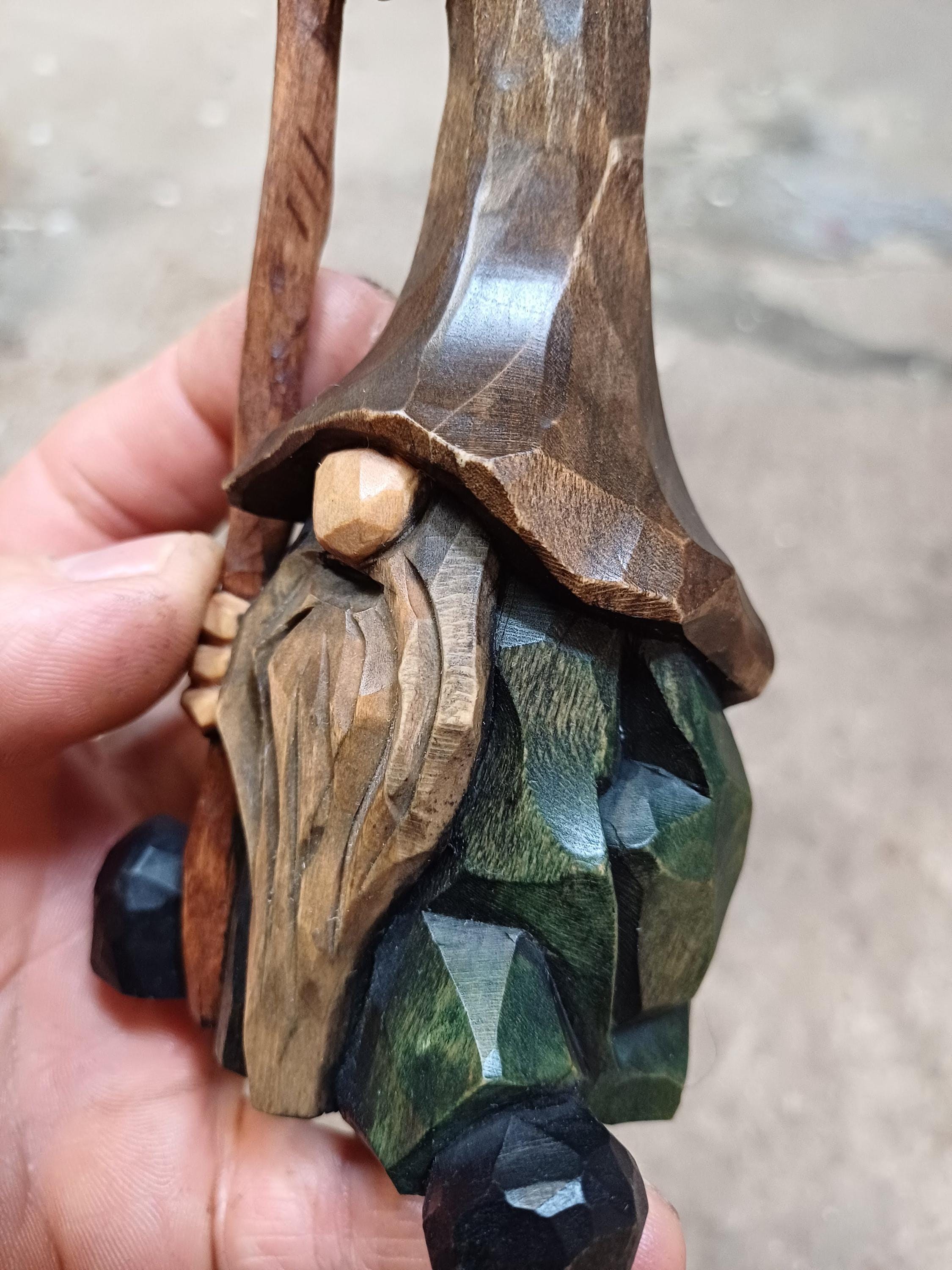 Dwarf Hand Carved, Wood Sculpture, Collectible Miniature, Gnome With a ...