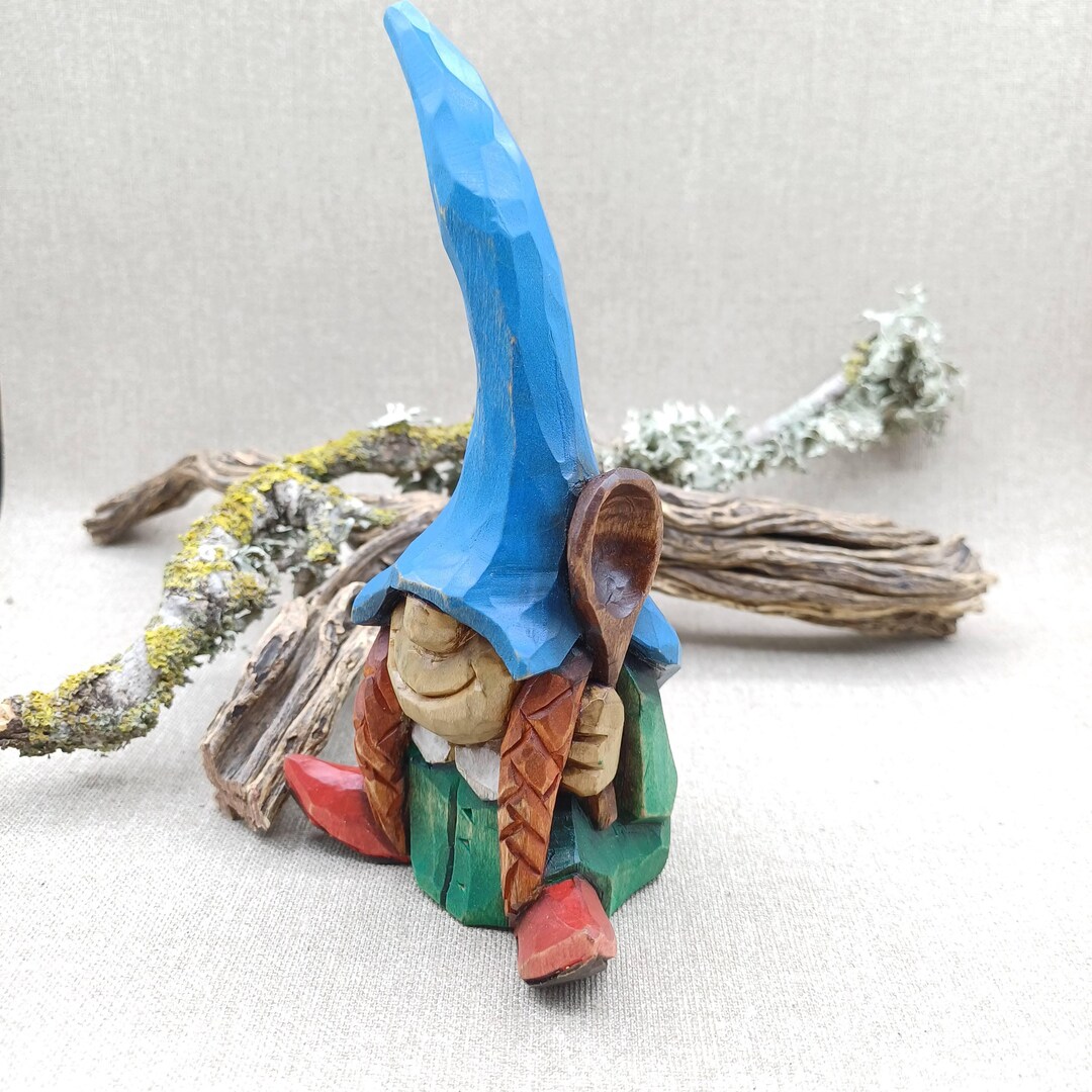 Gnomide Gnomess Dwarf Gnomid Hand Carved, Wood Sculpture, Collectible ...